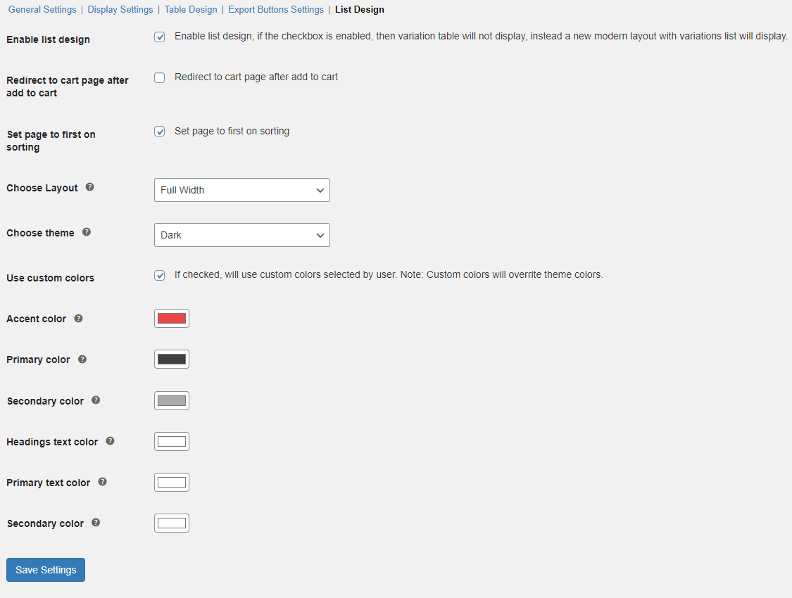 WooCommerce Product Variations Table Listing - Documentation