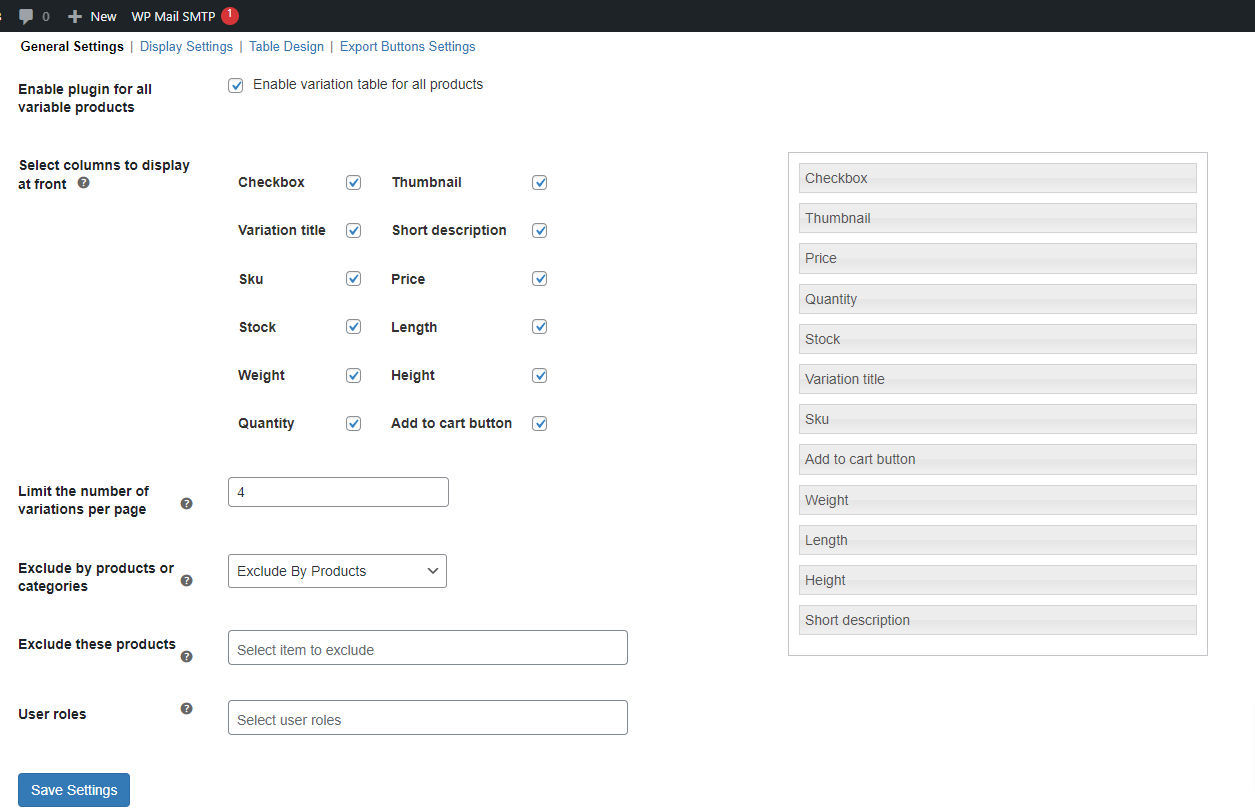 WooCommerce Product Variations Table Listing - Documentation