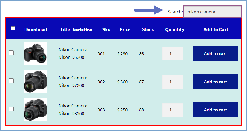WooCommerce Product Variations Table Plugin