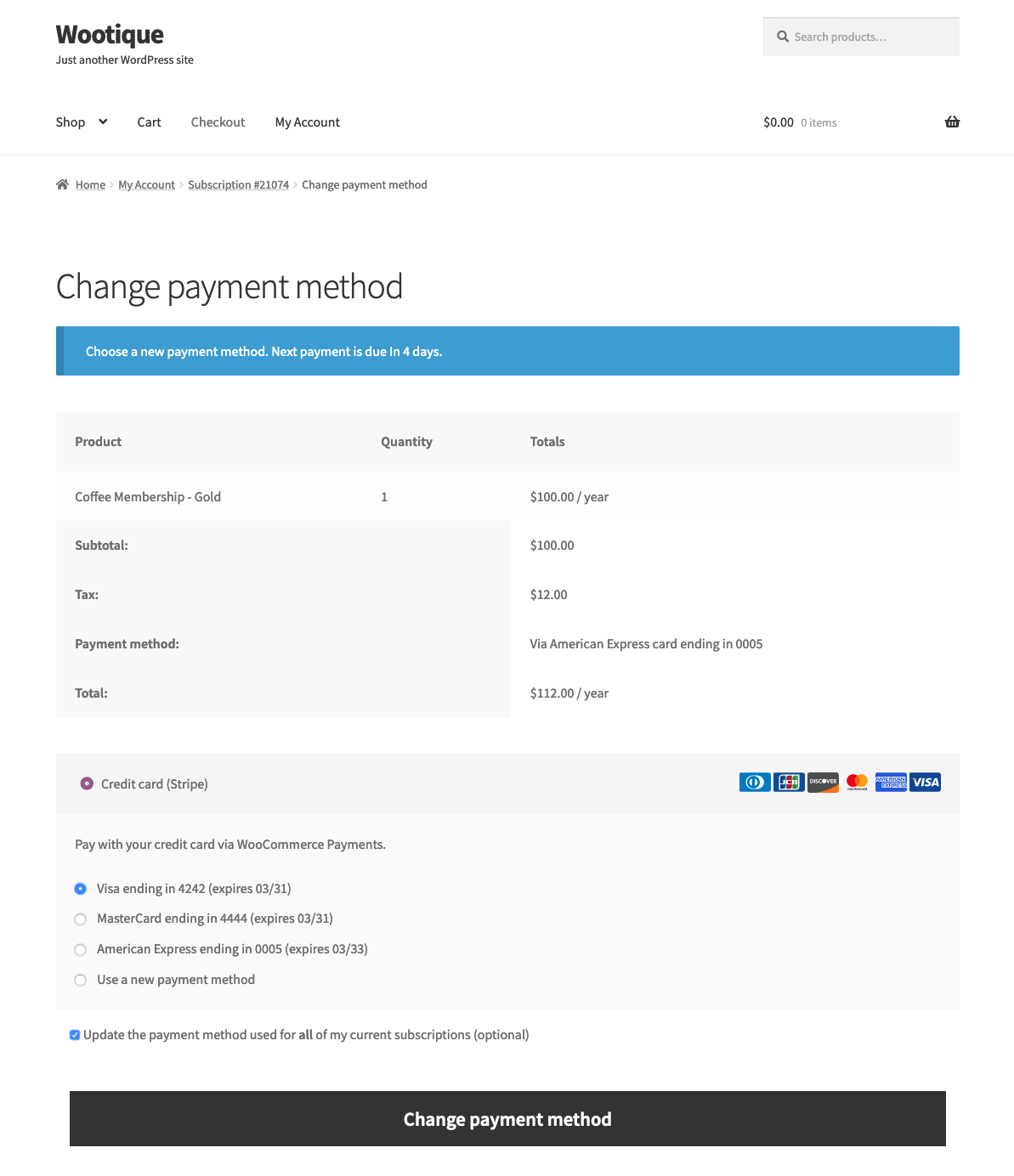Manage Payment Methods — Subscriptions Documentation - WooCommerce