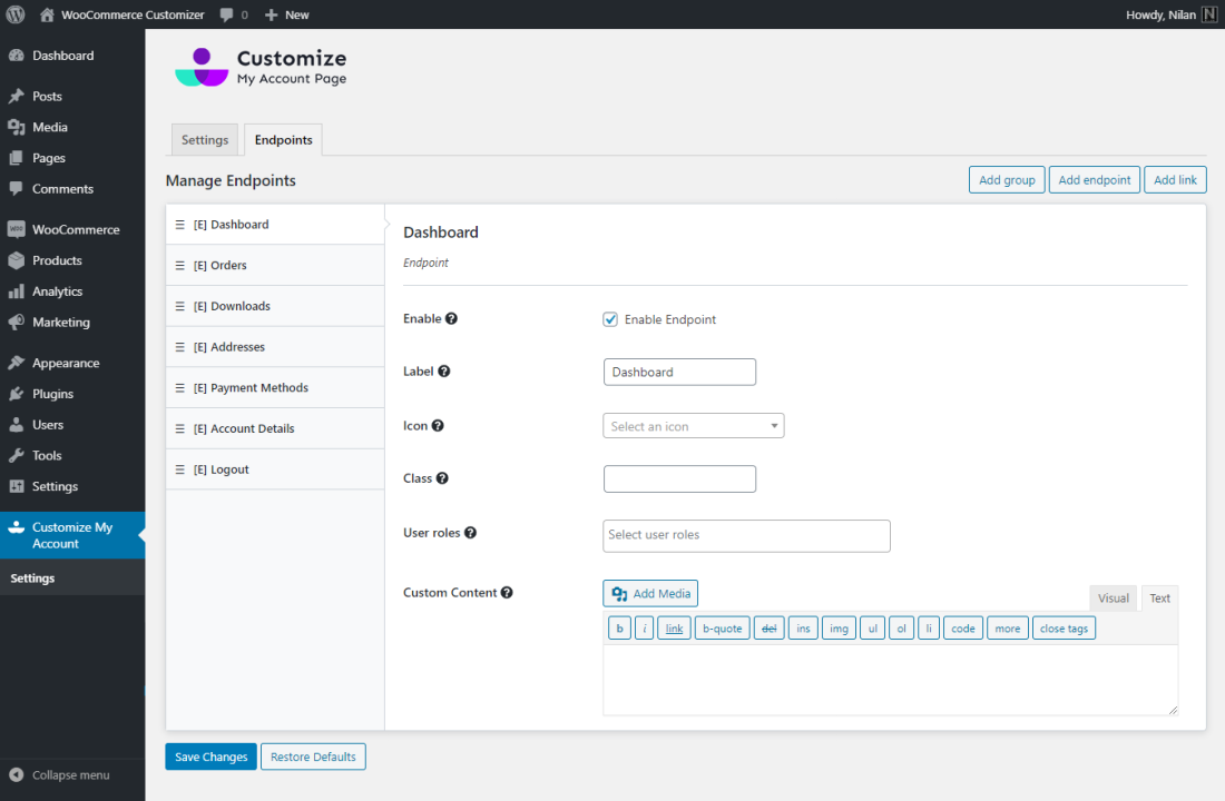 How to Customize WooCommerce My Account Page