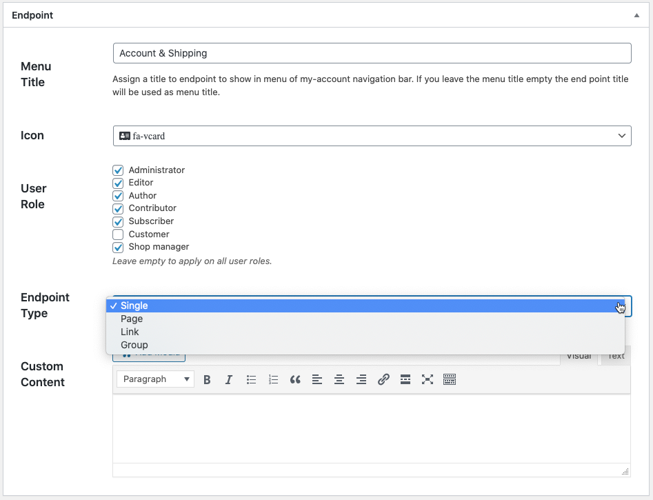 WooCommerce My Account Page Plugin: edit, customize endpoints