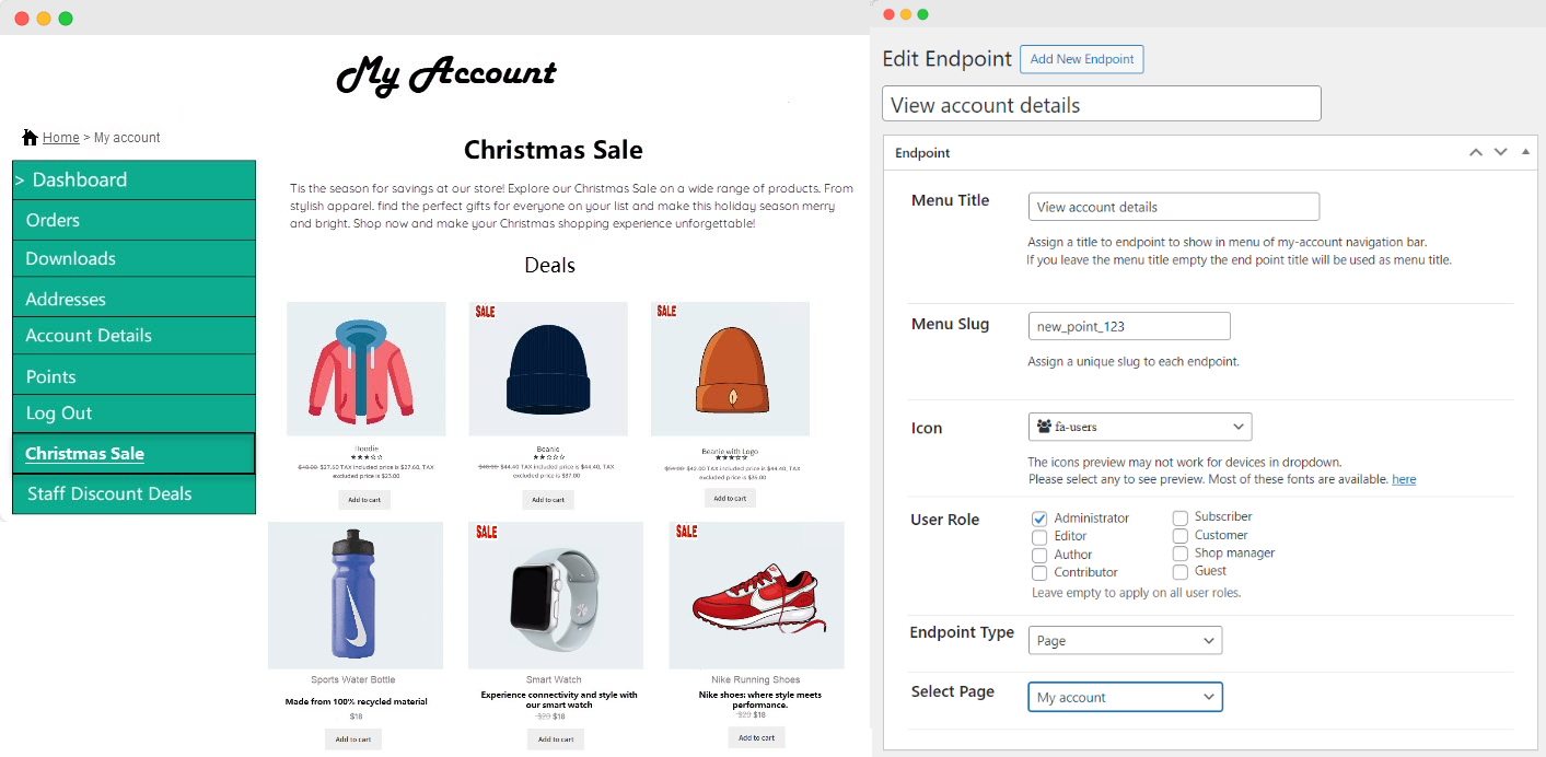 WooCommerce My Account Page Plugin: edit, customize endpoints