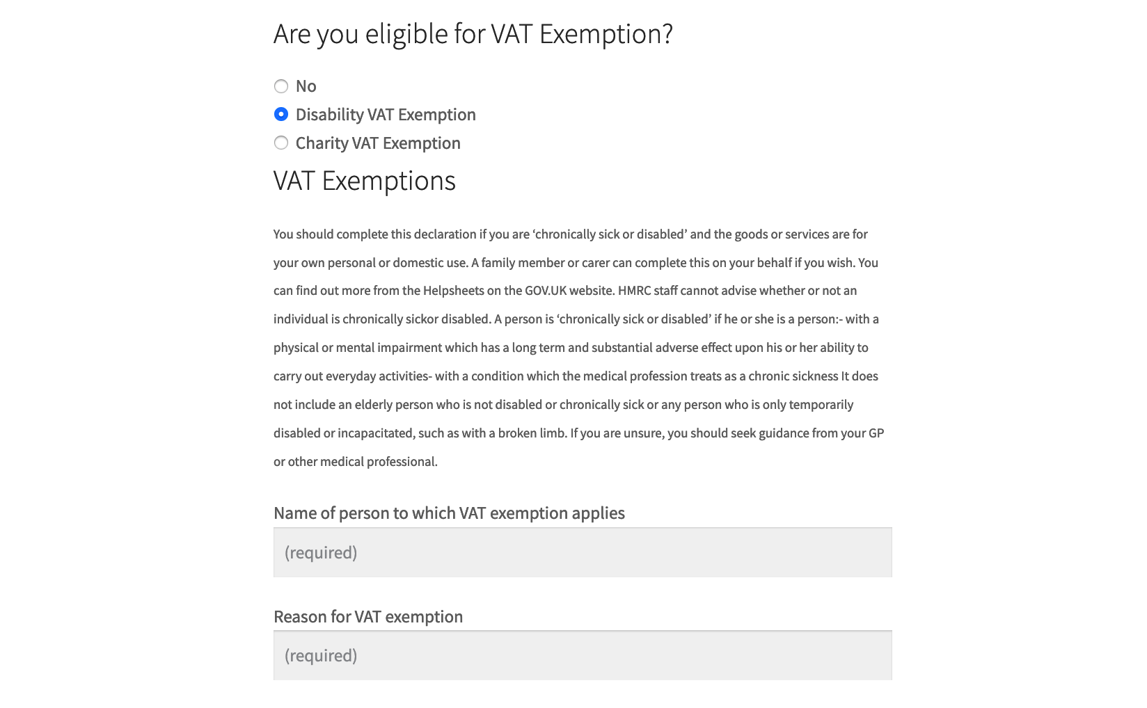 Disability VAT Exemption Documentation - WooCommerce