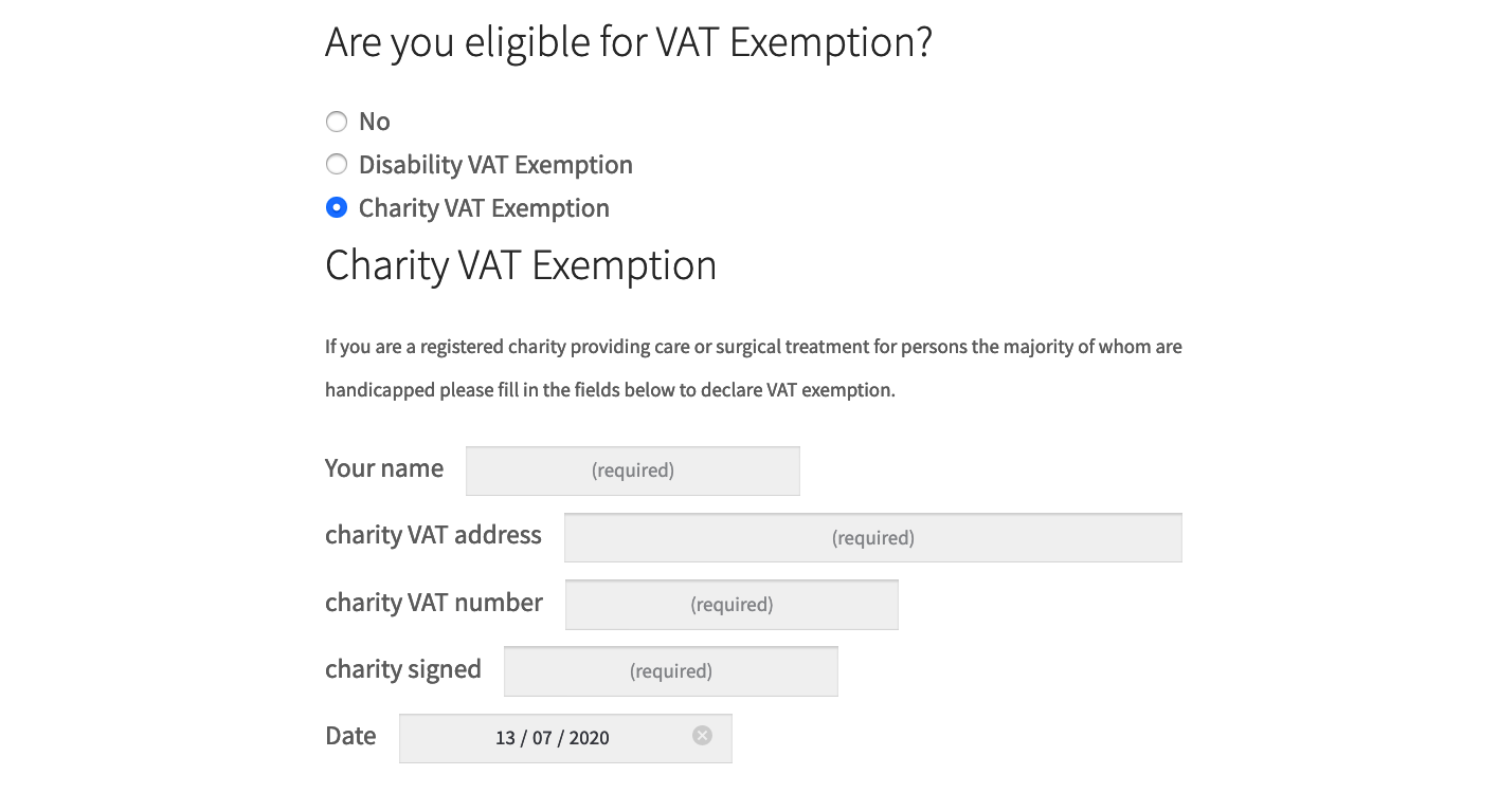 Disability VAT Exemption Documentation - WooCommerce