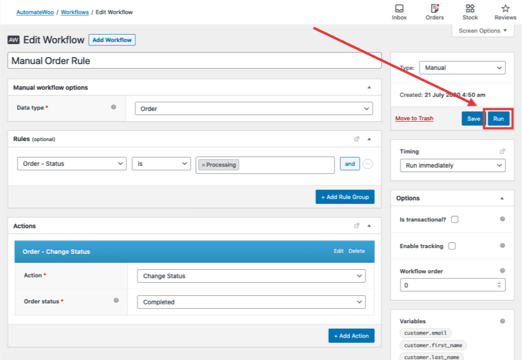 Manual workflows Documentation - WooCommerce