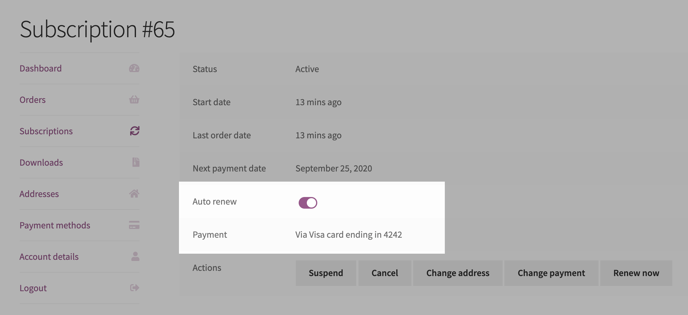 Activating/Deactivating Auto Renew Documentation - WooCommerce