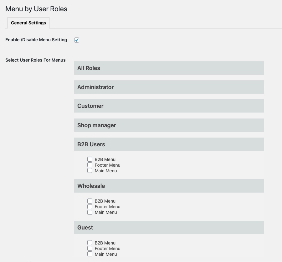Menu by User Roles - WordPress & WooCommerce Docs