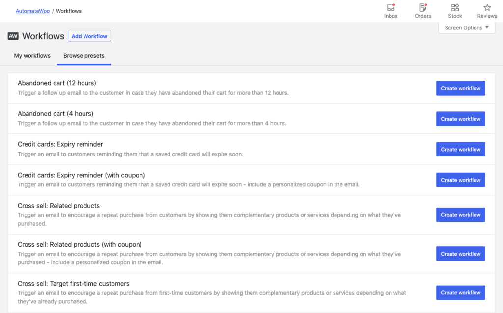 Preset Workflows Documentation - WooCommerce