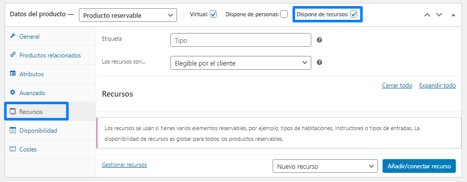 Uso de recursos en reservas Documentation - WooCommerce