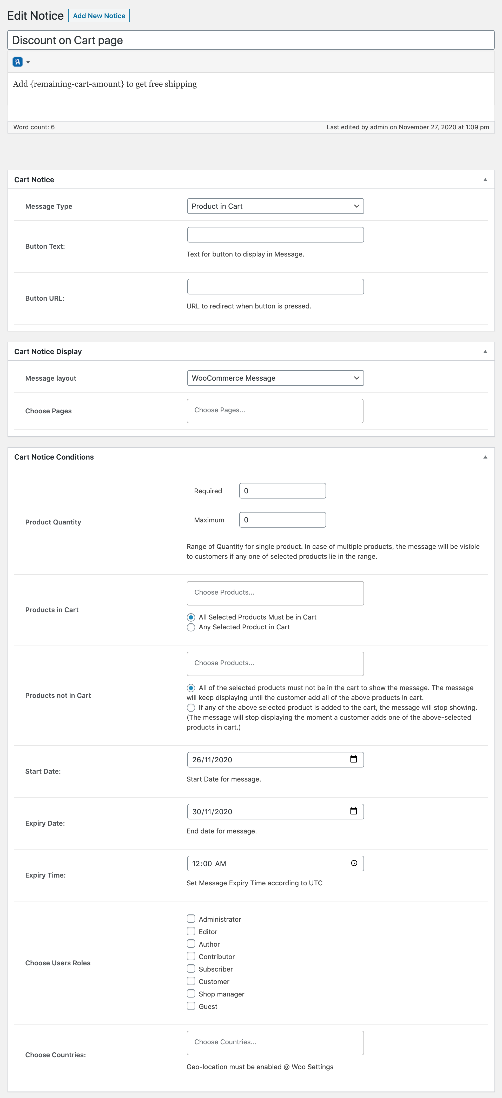 WooCommerce Dynamic Cart & Checkout Notices Plugin