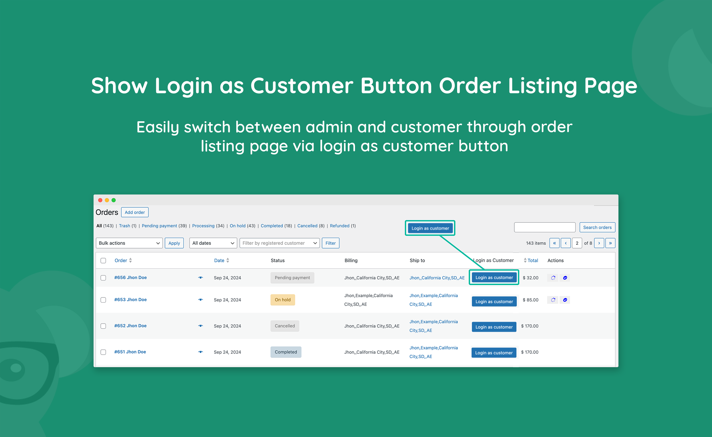 WooCommerce Login and Shop as Customer Plugin