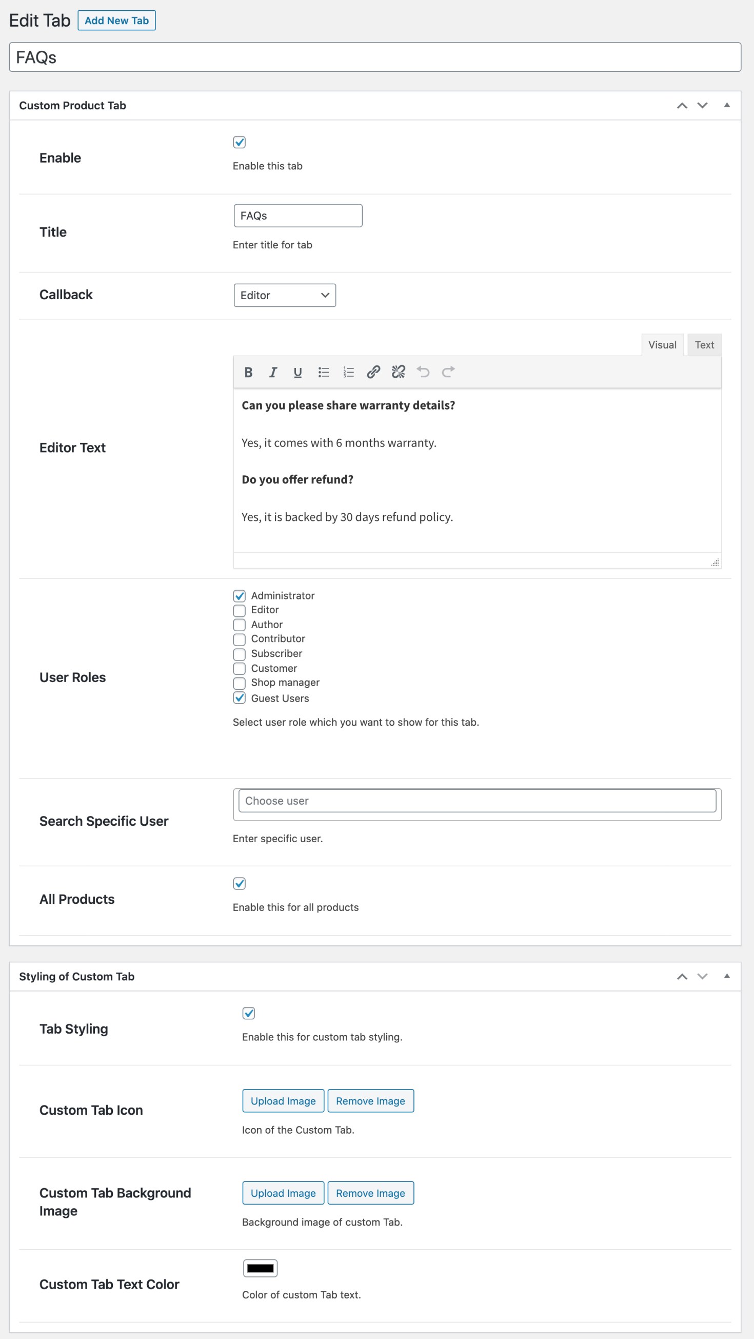 Custom Product Tabs Manager Documentation - WooCommerce