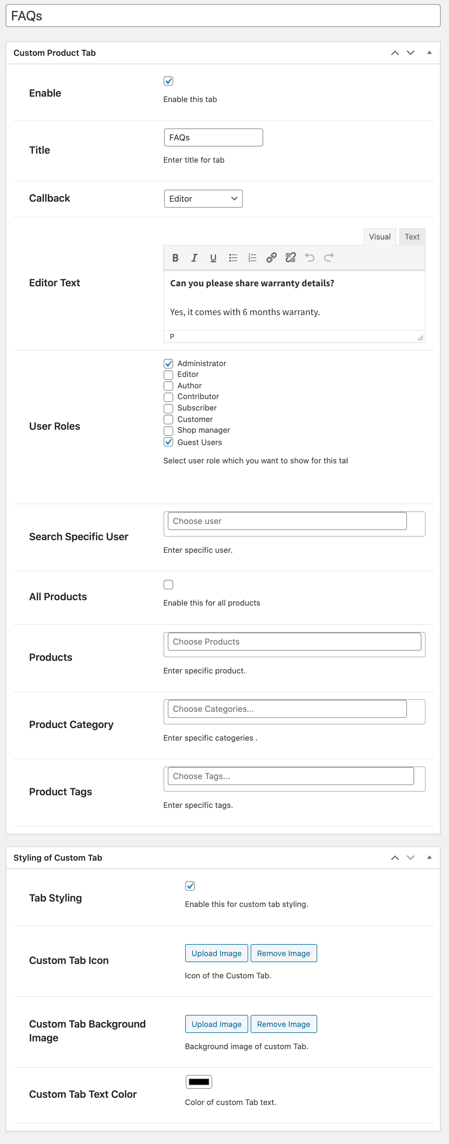 WooCommerce Product Tabs - Default & Extra Tabs Manager