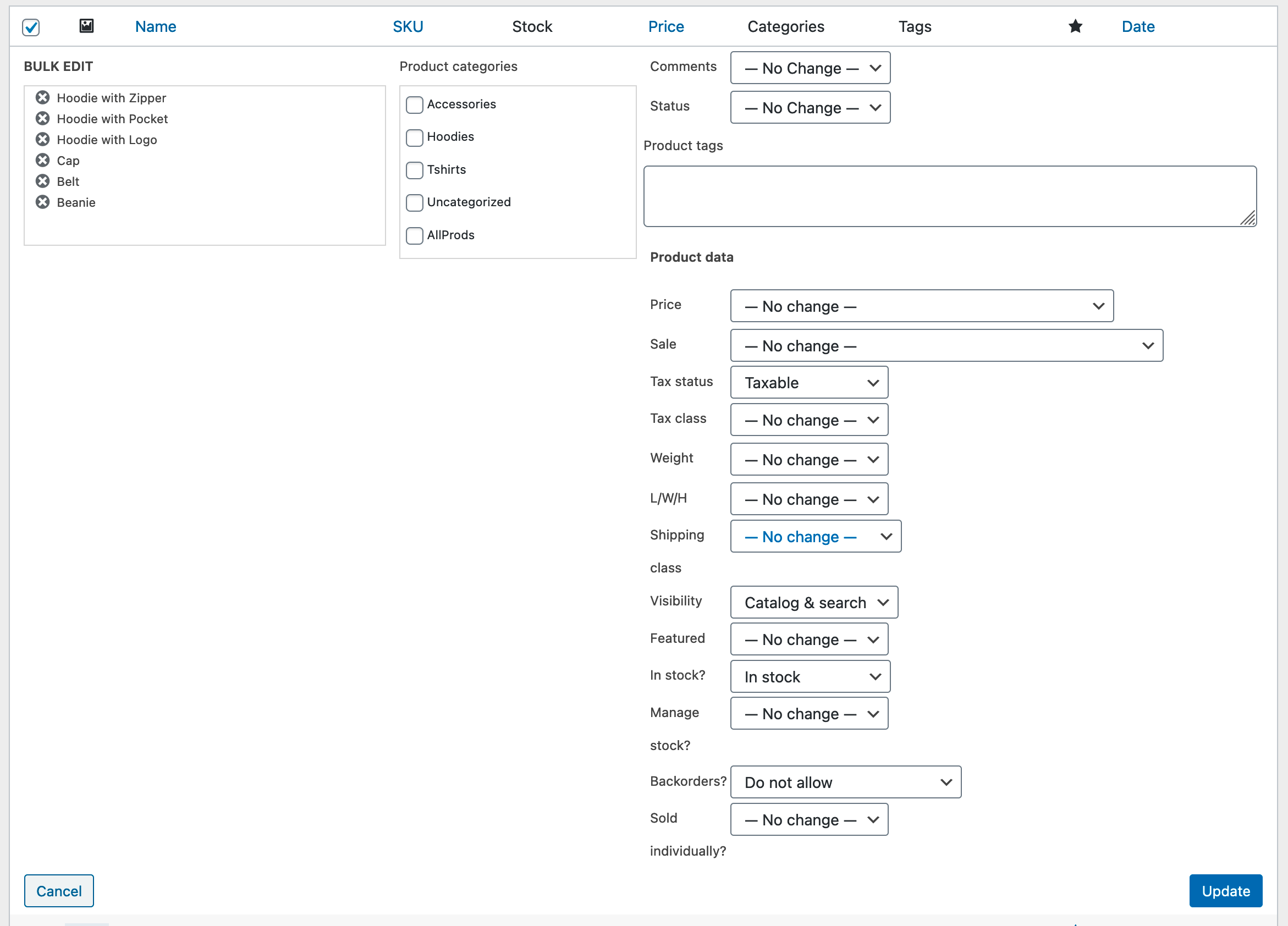 Bulk Editing Products Documentation Woocommerce