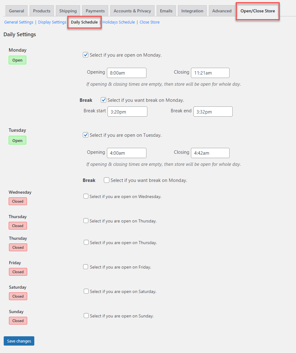 WooCommerce Open and Close Store Hours Plugin