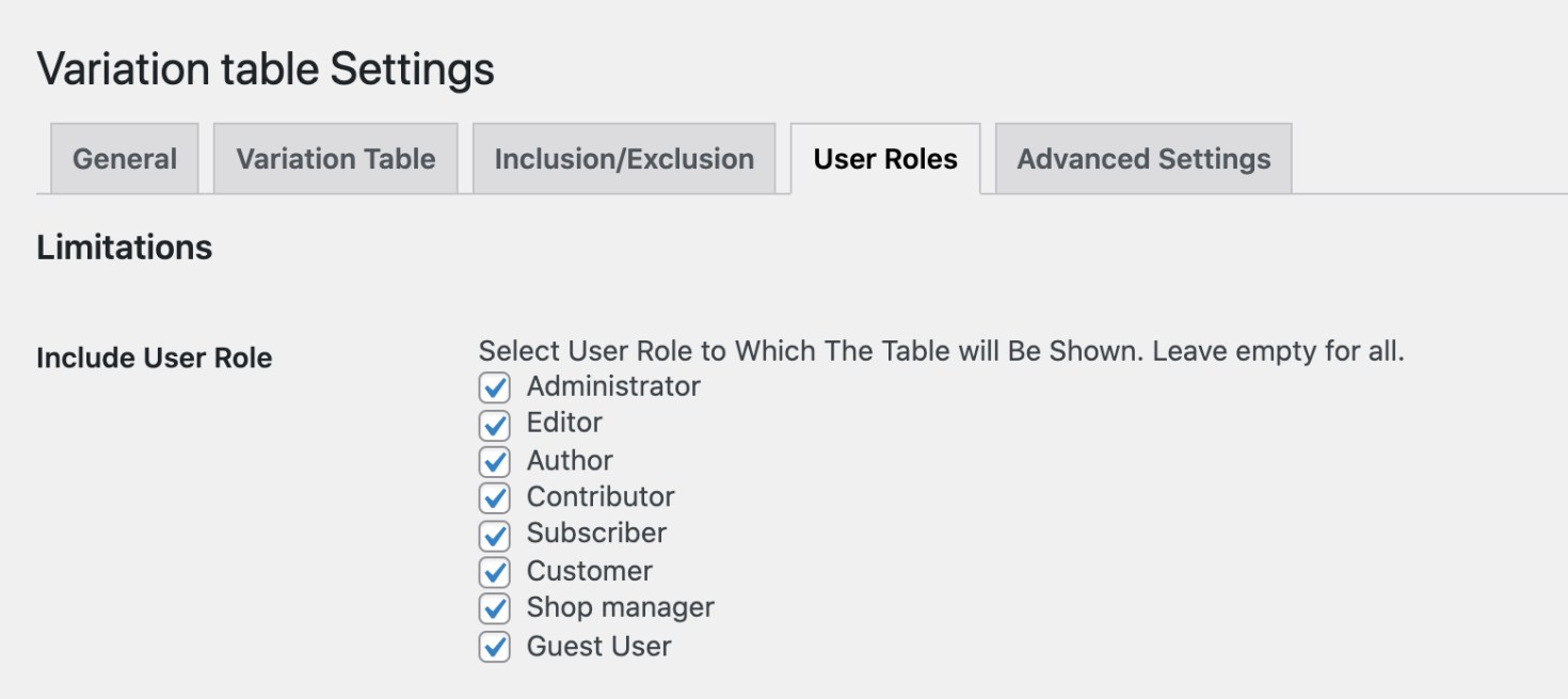 Product Variations Table Listing Documentation - WooCommerce