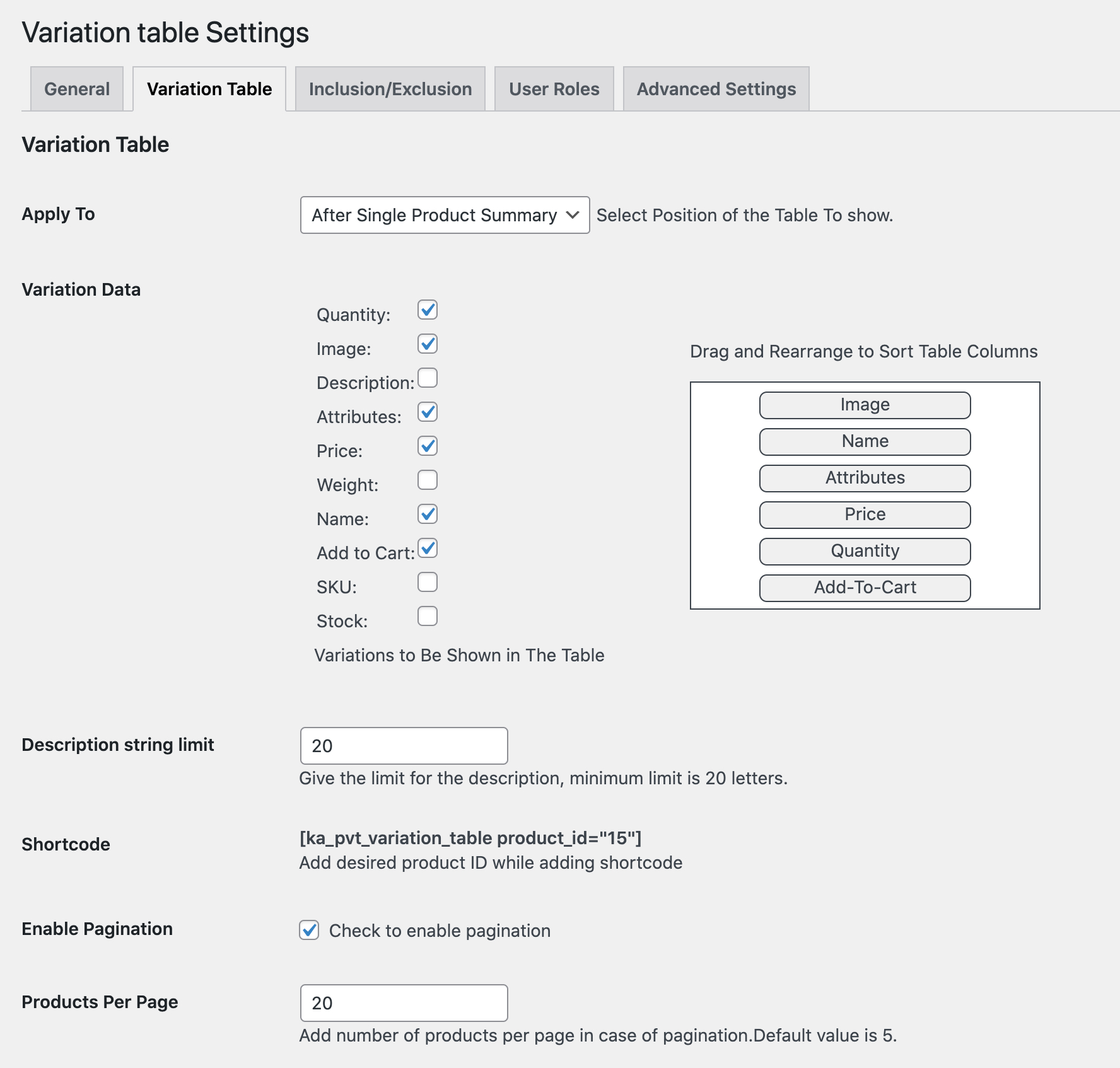 Product Variations Table Listing - WooCommerce Marketplace