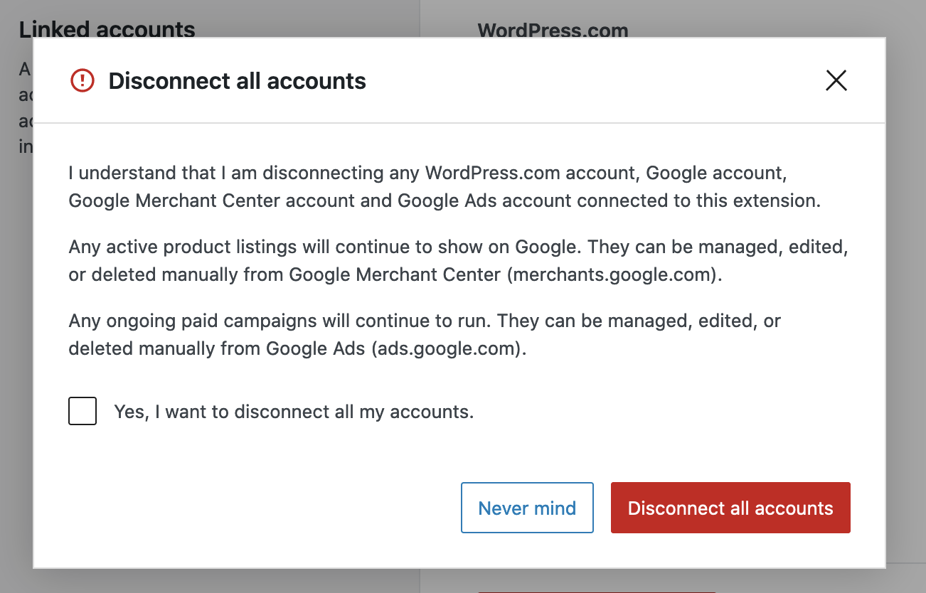 Disconnect Google for WooCommerce Documentation - WooCommerce