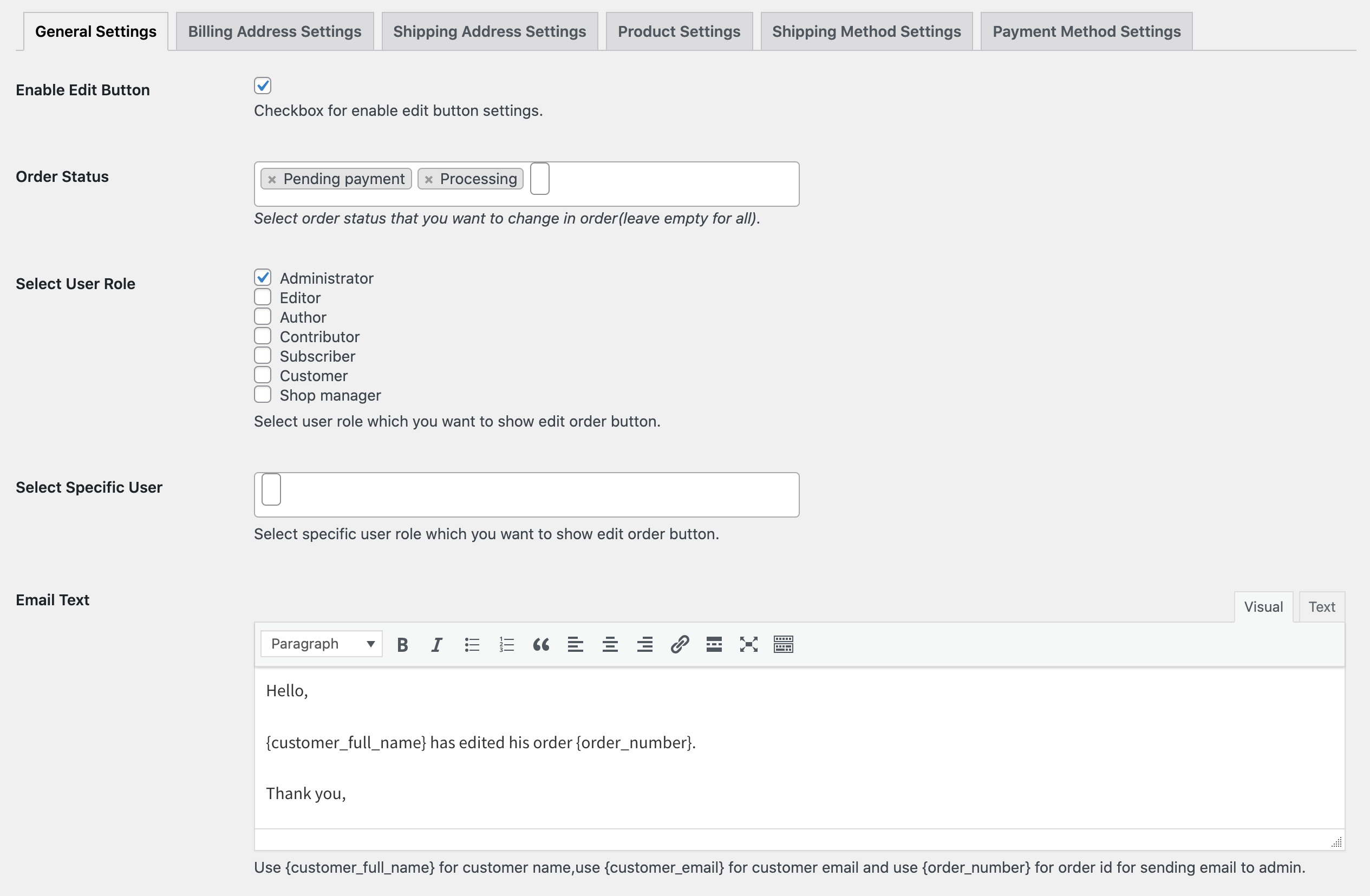WooCommerce Edit Order by Customer Extension