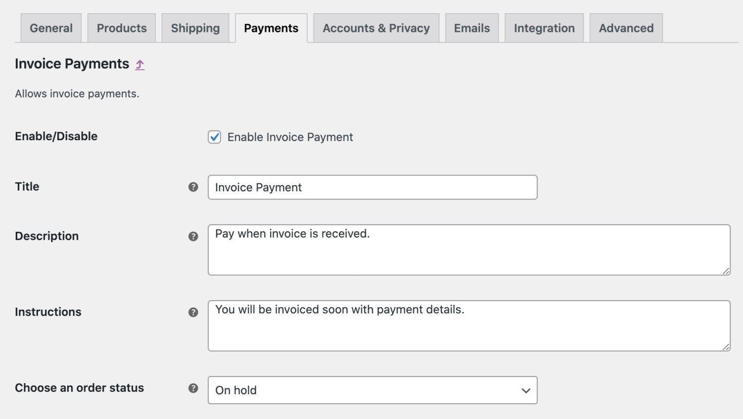 Invoice Payment Method - WooCommerce Documentation