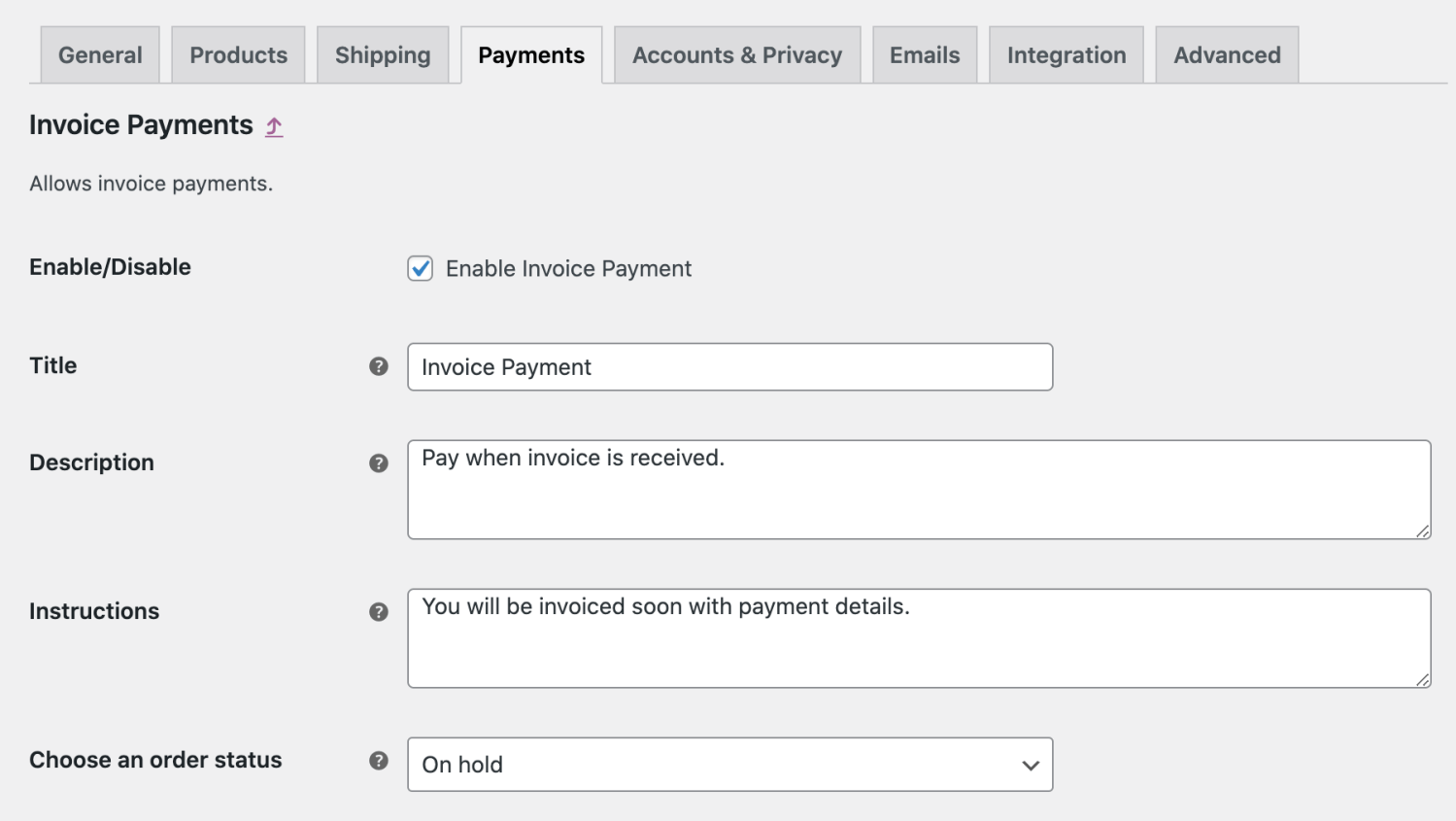 Invoice Payment Method - WooCommerce Documentation