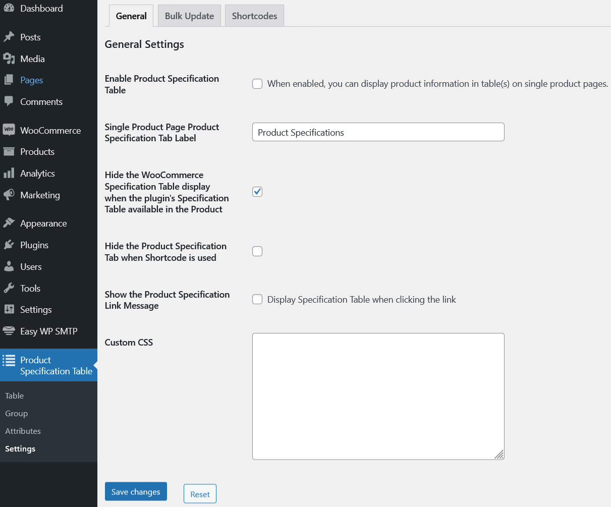 Product Specification Table for WooCommerce Documentation - WooCommerce