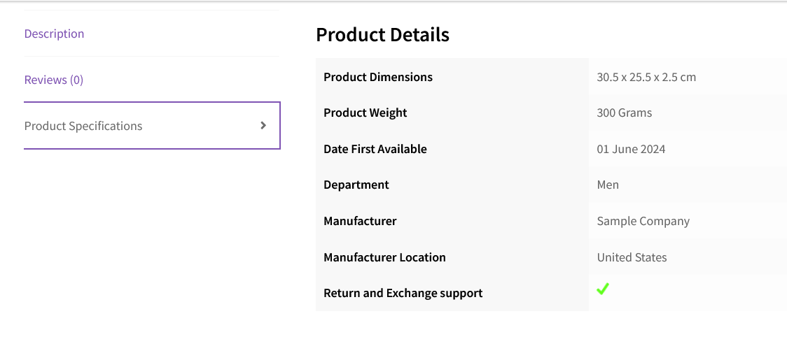 Product Specification Table For Woocommerce Show Additional Info On