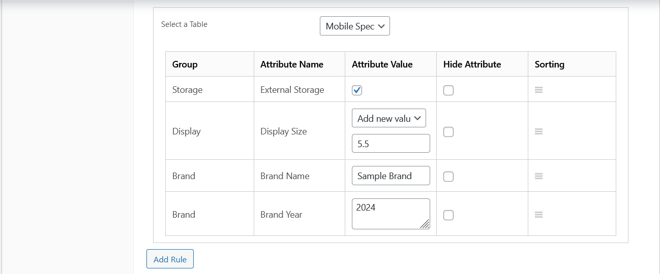 Product Specification Table for WooCommerce Documentation - WooCommerce