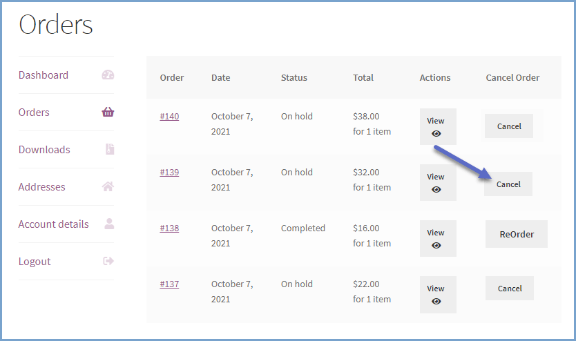WooCommerce Order Cancel for Customers Plugin