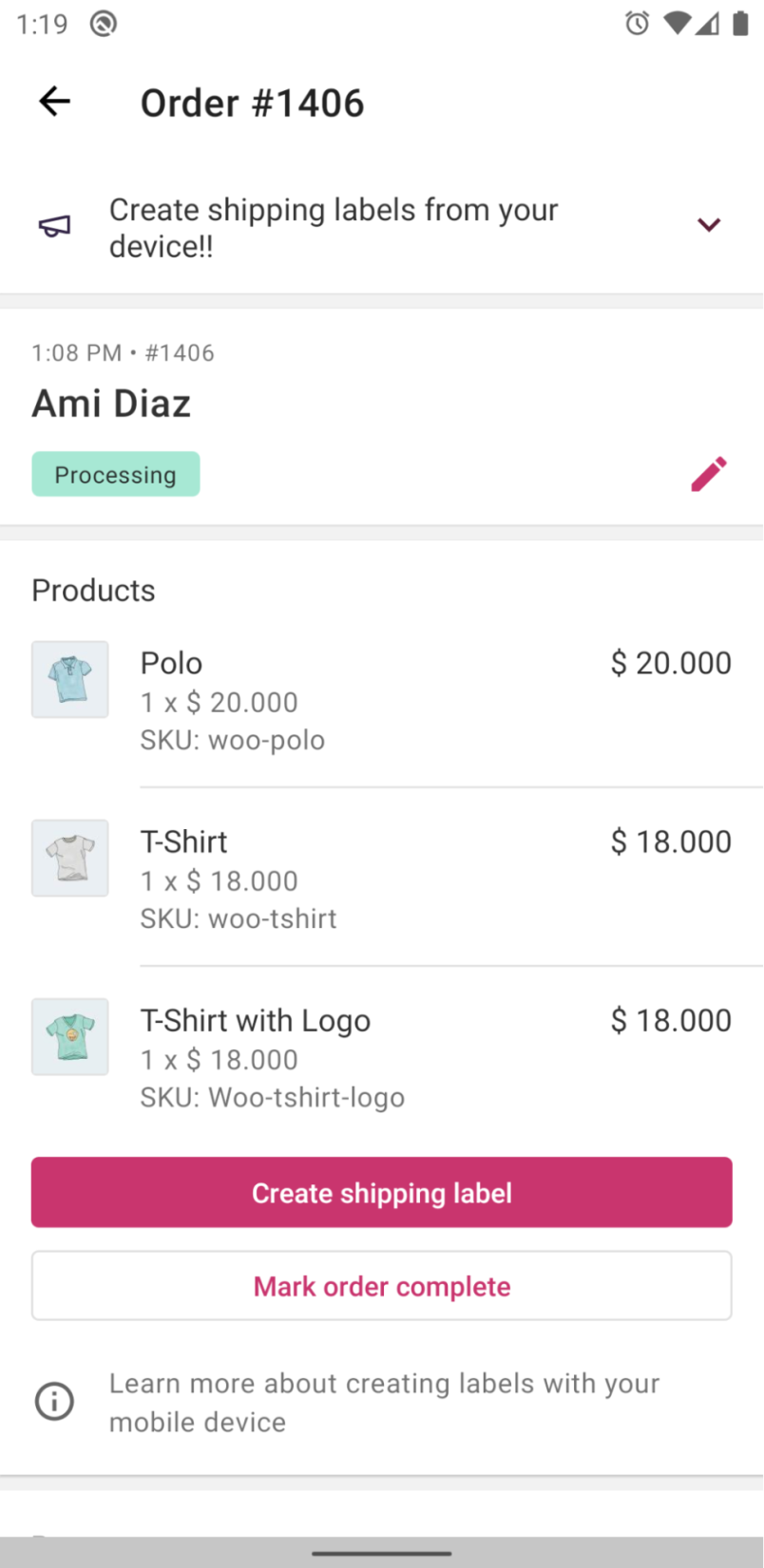 Creating Shipping Labels in the Mobile Apps Documentation - WooCommerce