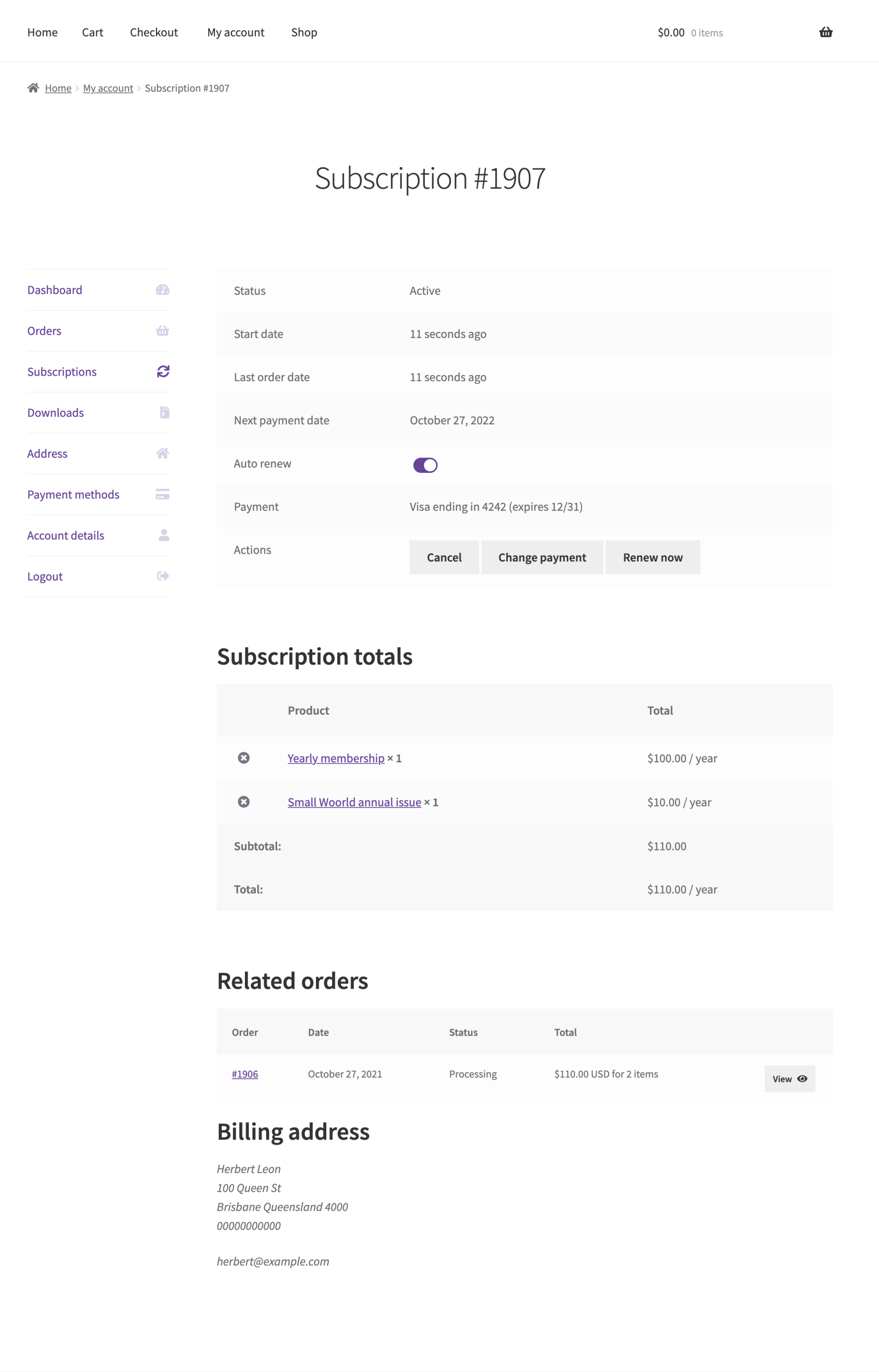 Subscriber's View Documentation - WooCommerce