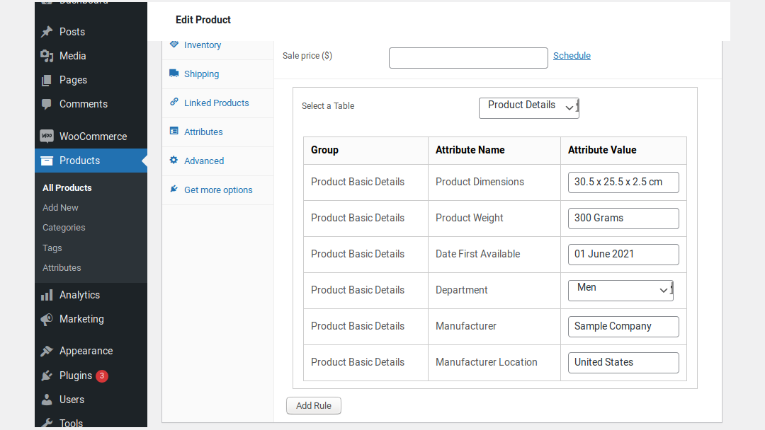 Product Specification Table For Woocommerce Show Additional Info On
