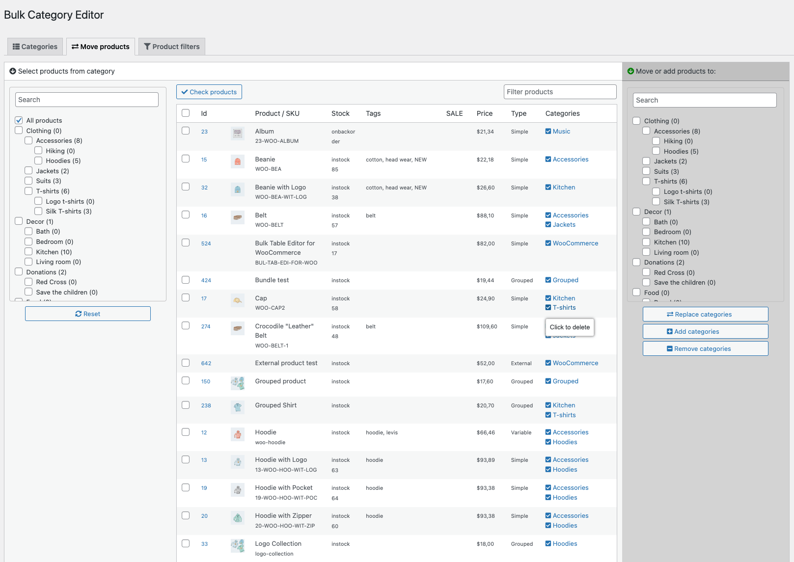 Bulk Category Editor - WooCommerce