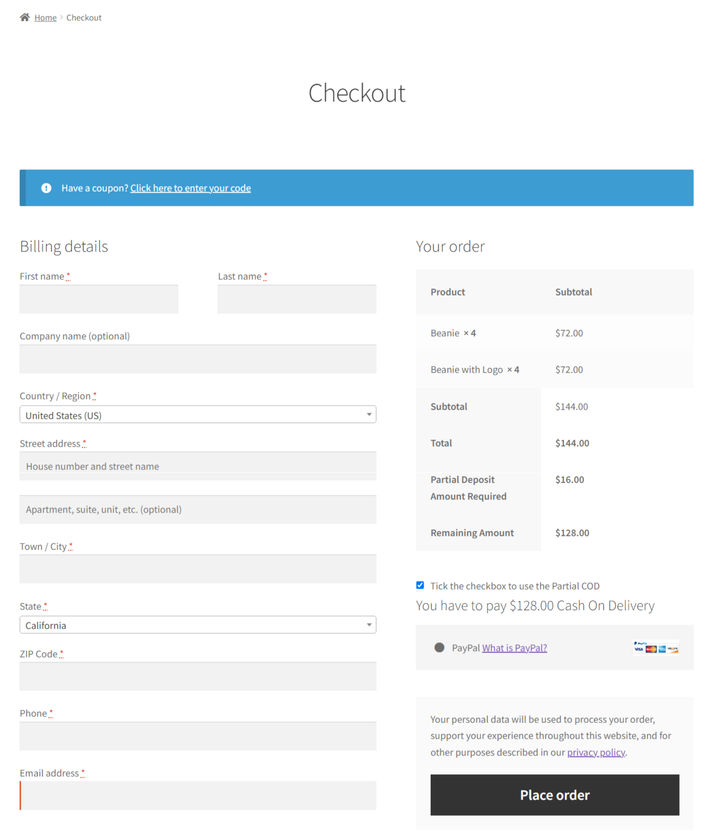 Partial COD for WooCommerce Documentation | WP Swings