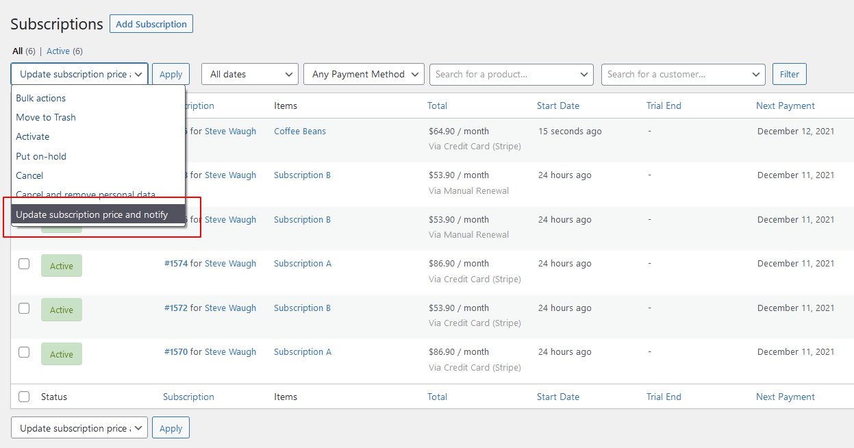 Bulk Updater For Woocommerce Subscriptions Price Update For Existing Subscriptions