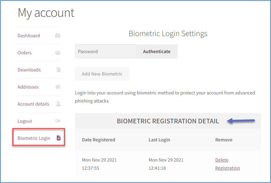 Biometric Login for WooCommerce - Web Authentication