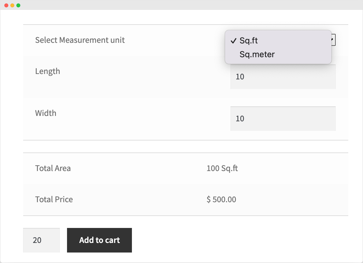 Price Calculator for WooCommerce - Measurement Based Pricing