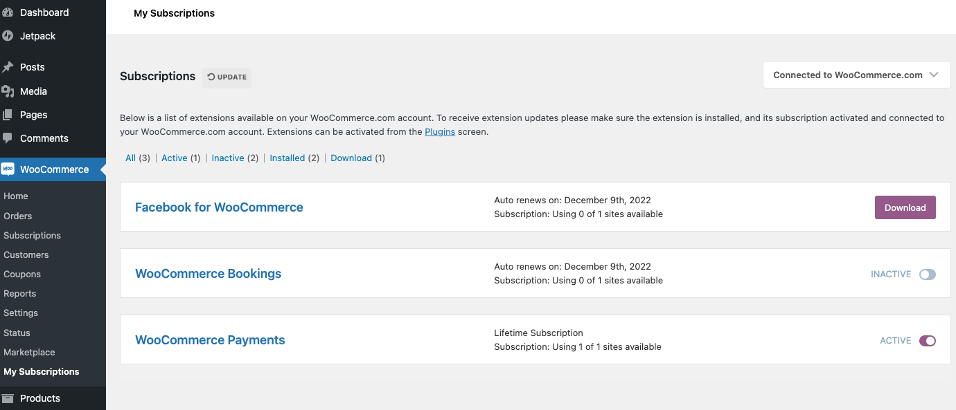 Managing WooCommerce.com Subscriptions - WooCommerce