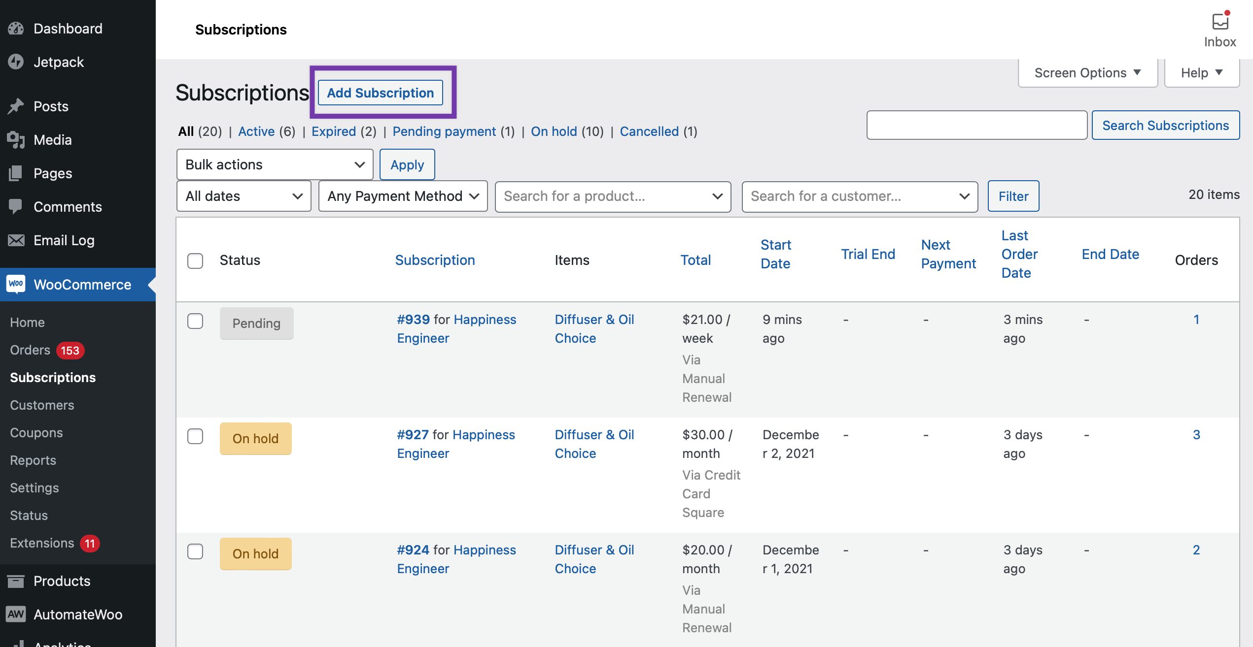 Manually Add or Import a Subscription Documentation - WooCommerce