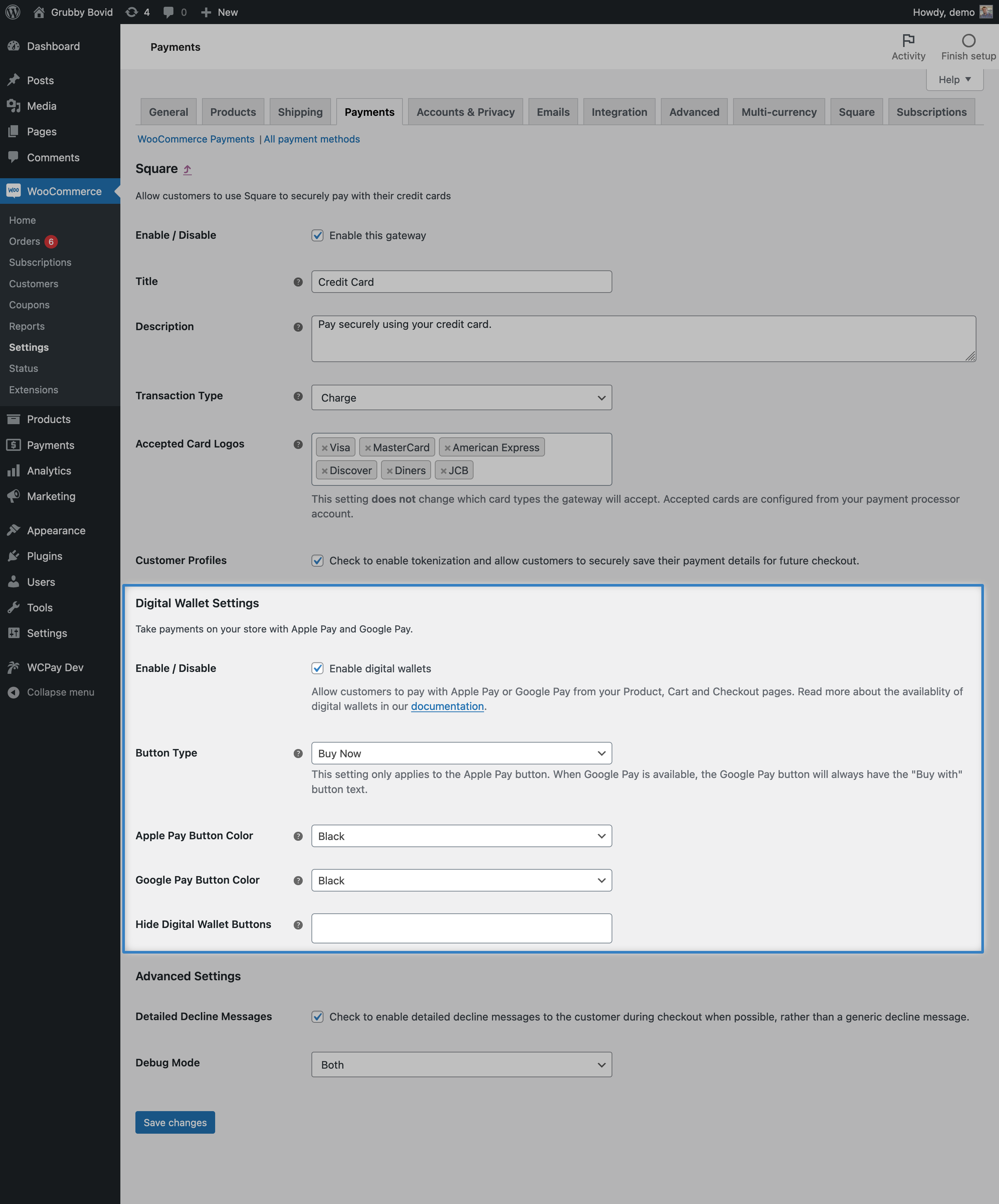 WooCommerce Square: Payment Settings - WooCommerce