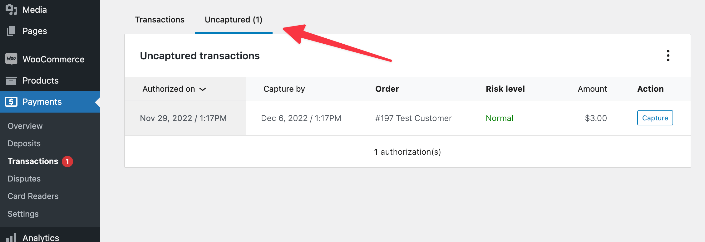 Authorize and capture Documentation - WooCommerce