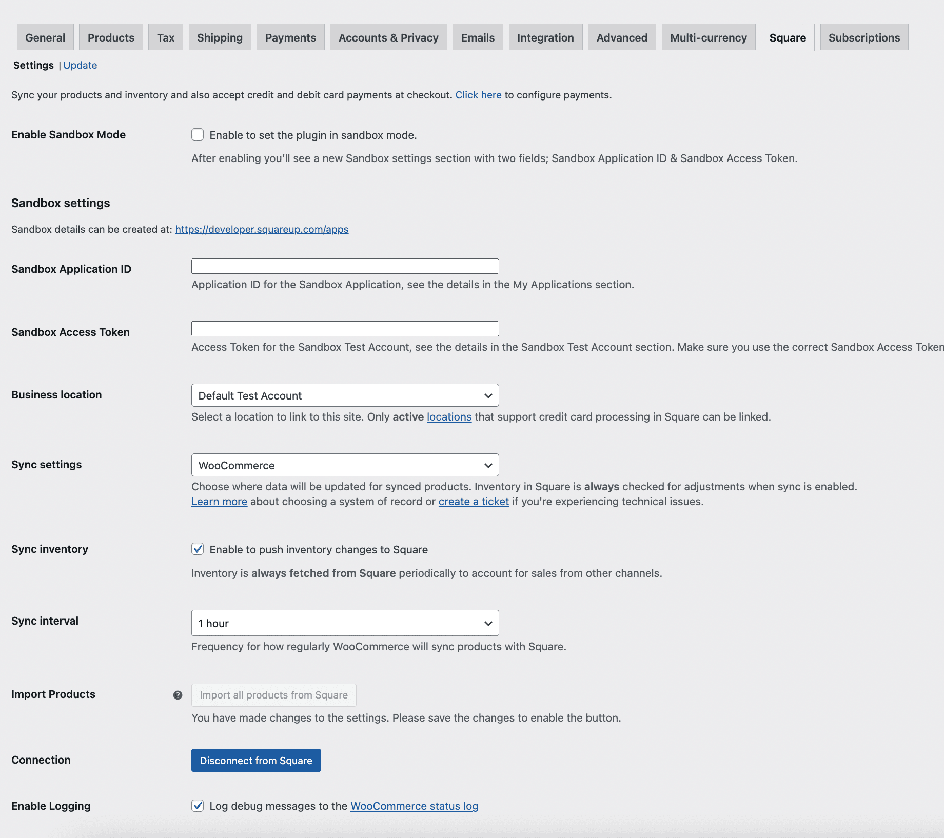 WooCommerce Square: Sync Settings - WooCommerce