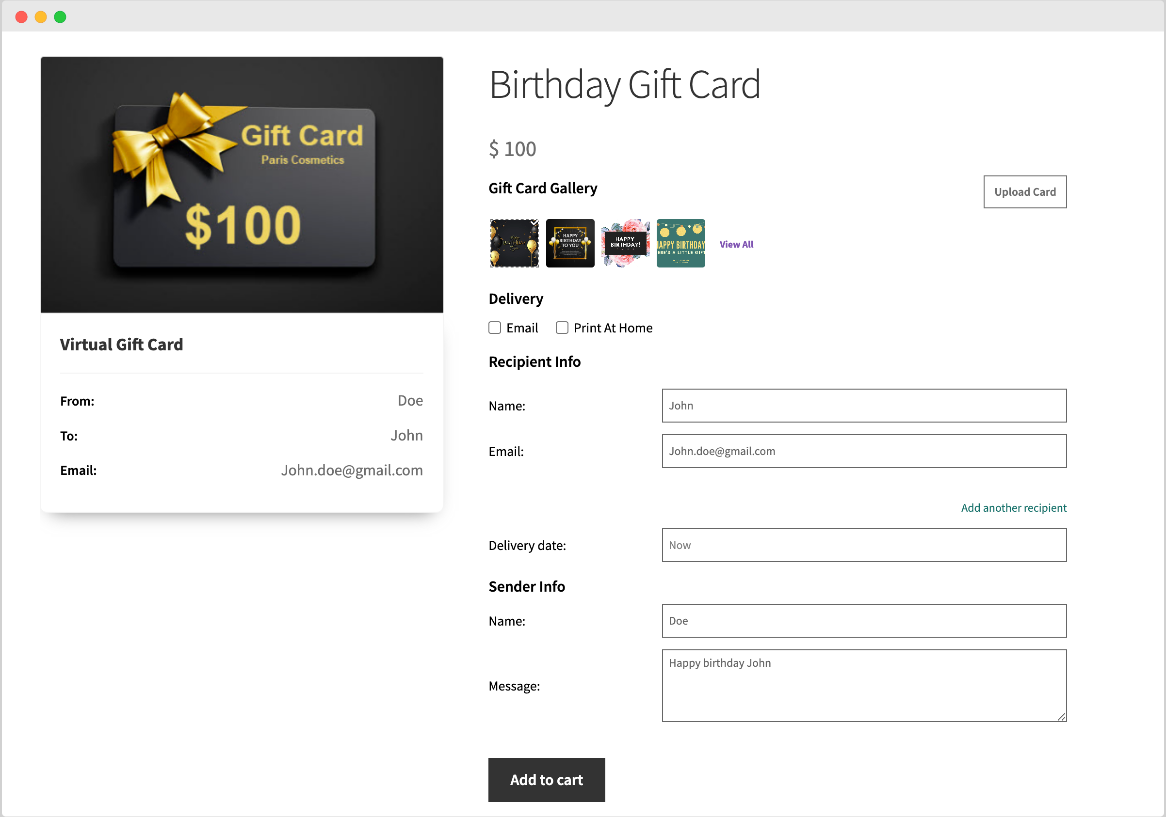 WooCommerce Gift Card - Sell Physical & e-Gift Vouchers