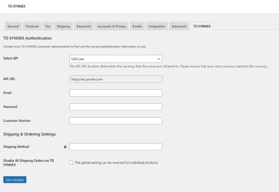 TD SYNNEX Shipping and Ordering For WooCommerce Documentation Documentation - WooCommerce