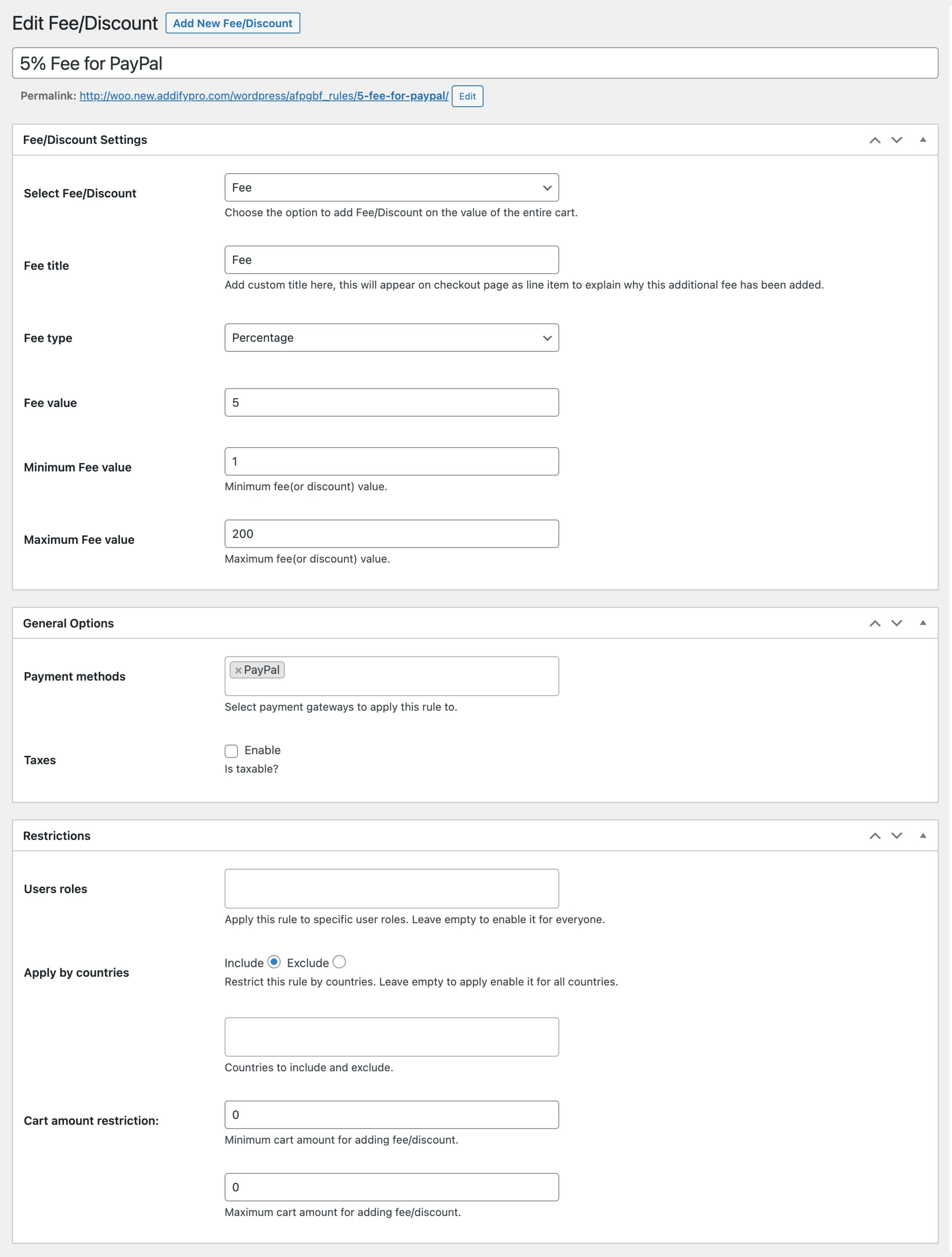 Docs: WooCommerce Payment Method based Fees and Discounts