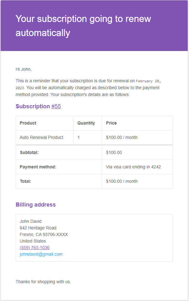 Email Reminders for WooCommerce Subscriptions - WooCommerce