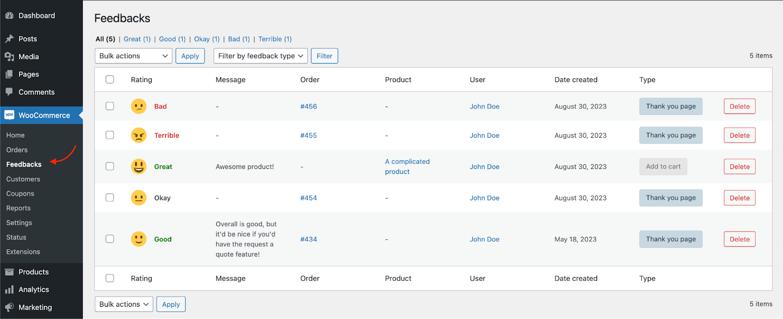 User Experience Feedback Documentation - WooCommerce