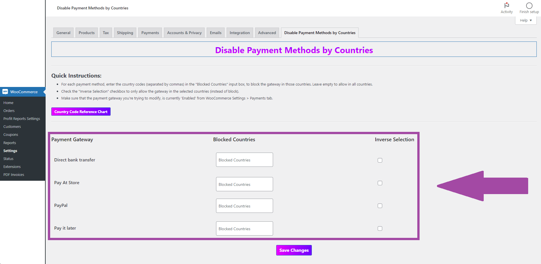 Disable Payment Methods By Countries Documentation Woocommerce