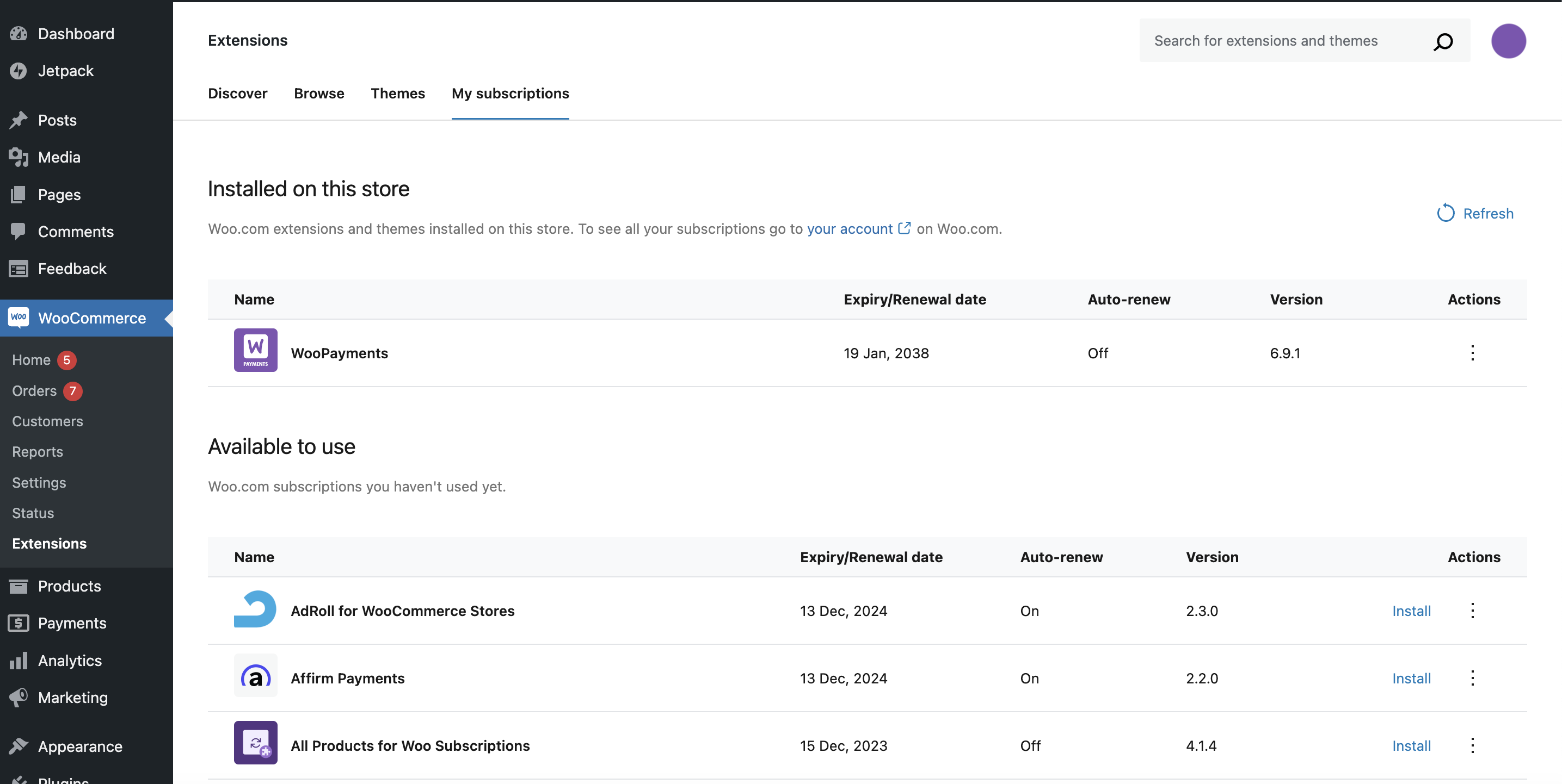 Managing WooCommerce.com subscriptions Documentation - WooCommerce